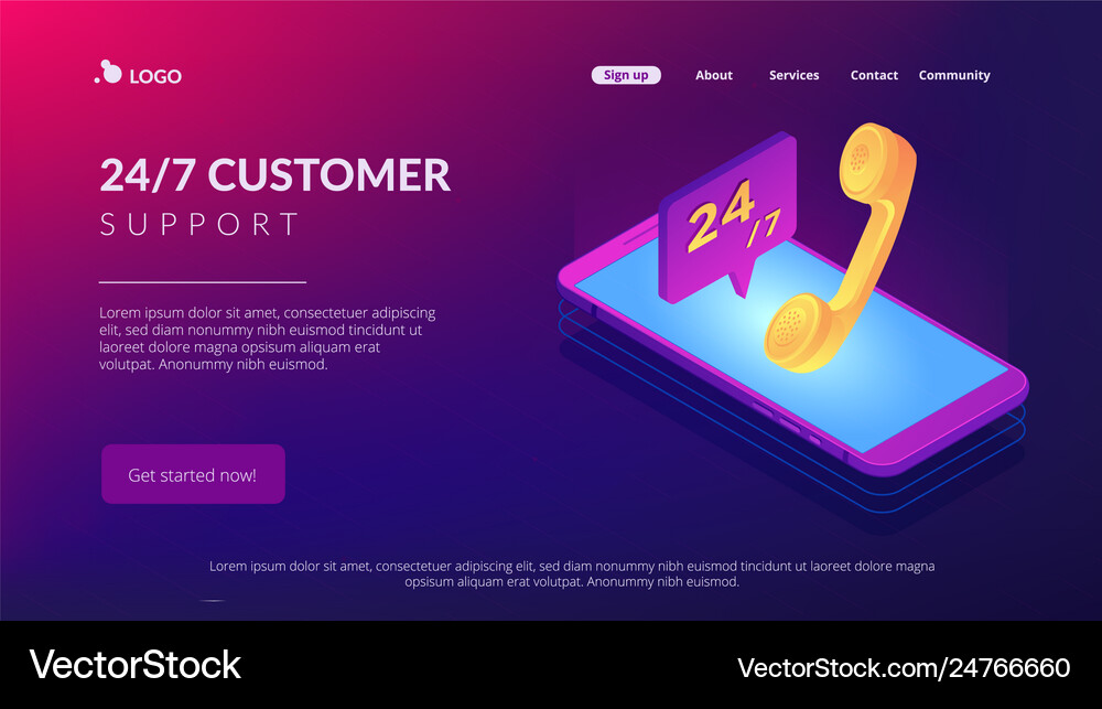 Mobile customer service isometric 3d landing page Vector Image