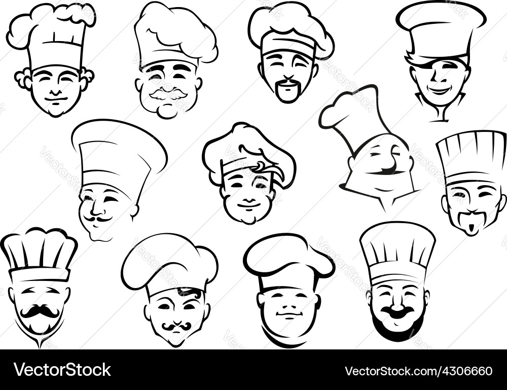 Multiethnic chefs in toques sketch style Vector Image