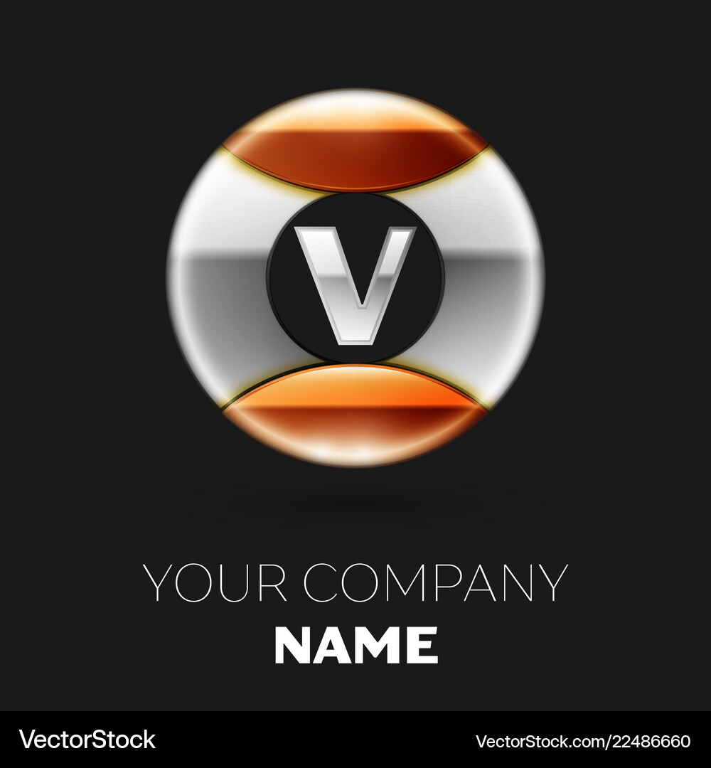 Realistic silver letter v logo in the circle shape