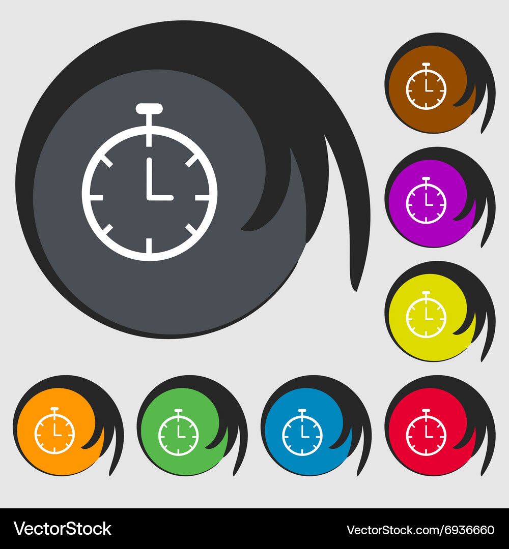 Stopwatch icon symbols on eight colored buttons Vector Image