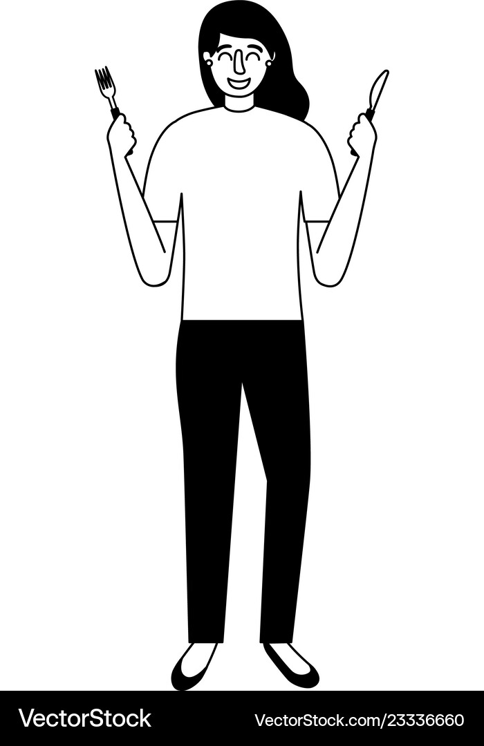 Woman holding fork and knife Royalty Free Vector Image