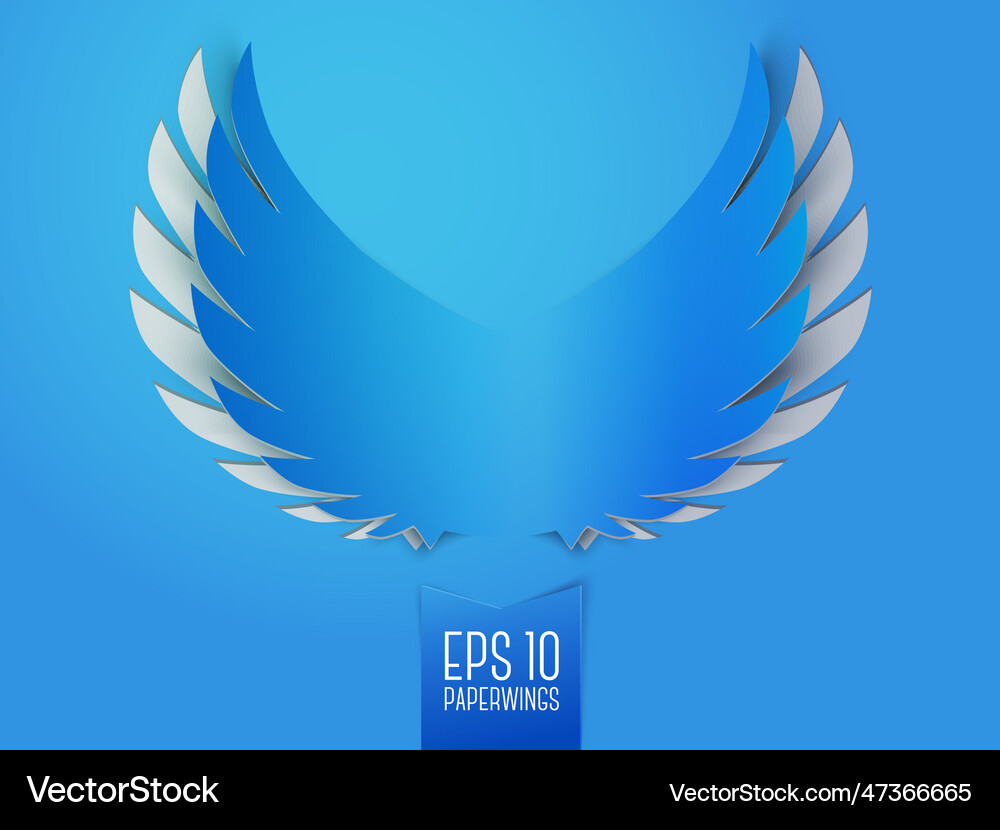 Blue paper angel wings emblem Royalty Free Vector Image
