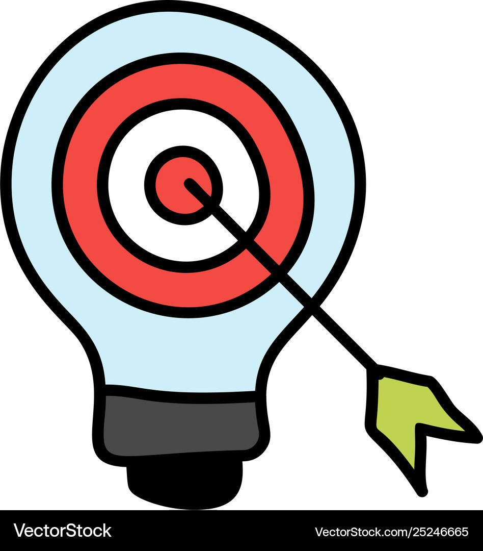 Bulb with bullseye target icon in doodle design Vector Image