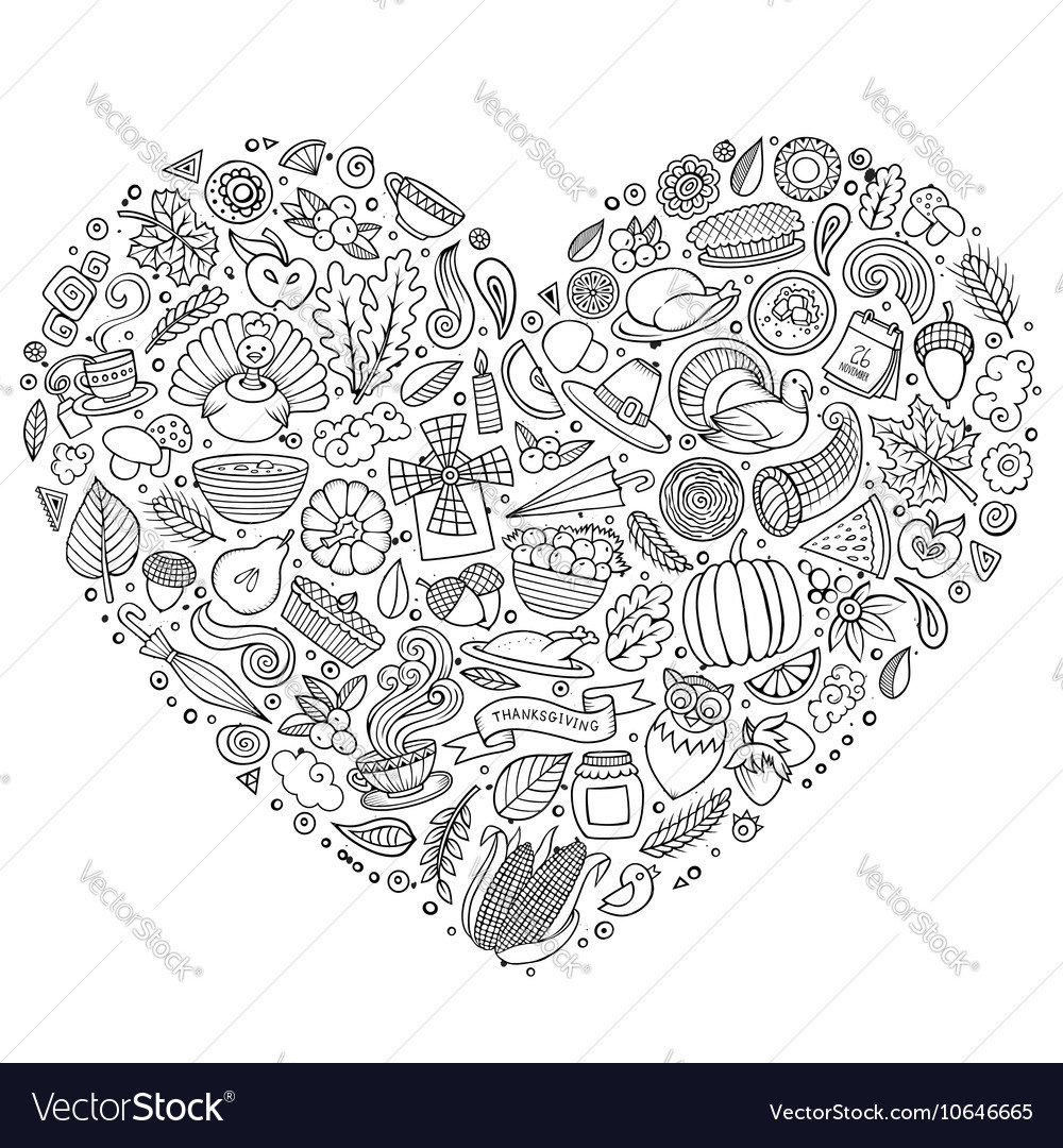 Colorful set of thanksgiving cartoon doodle Vector Image