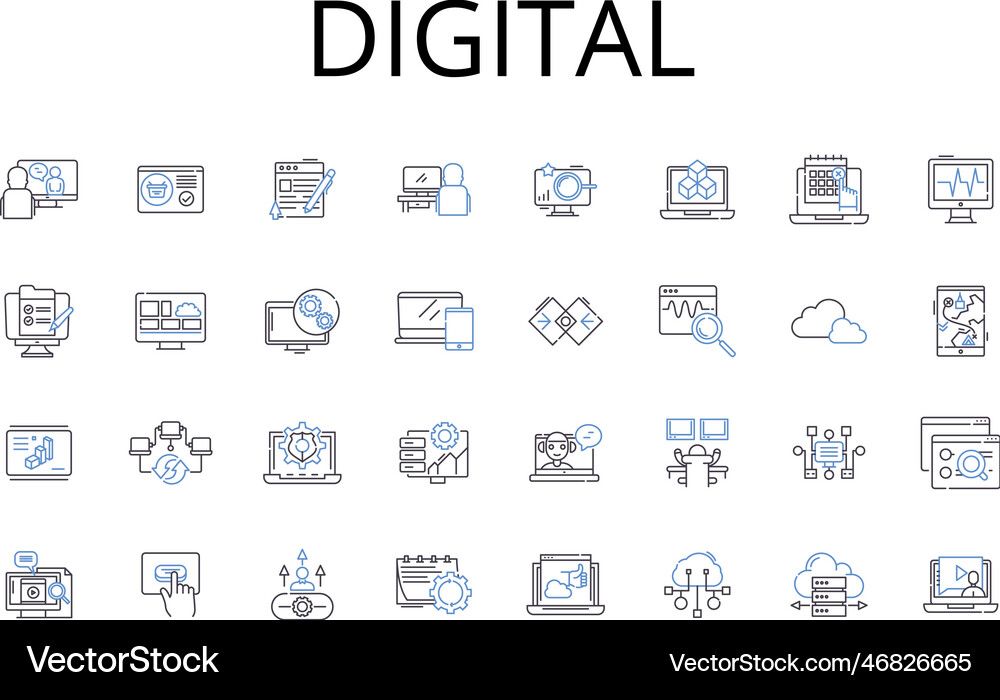 Digital line icons collection online electronic Vector Image