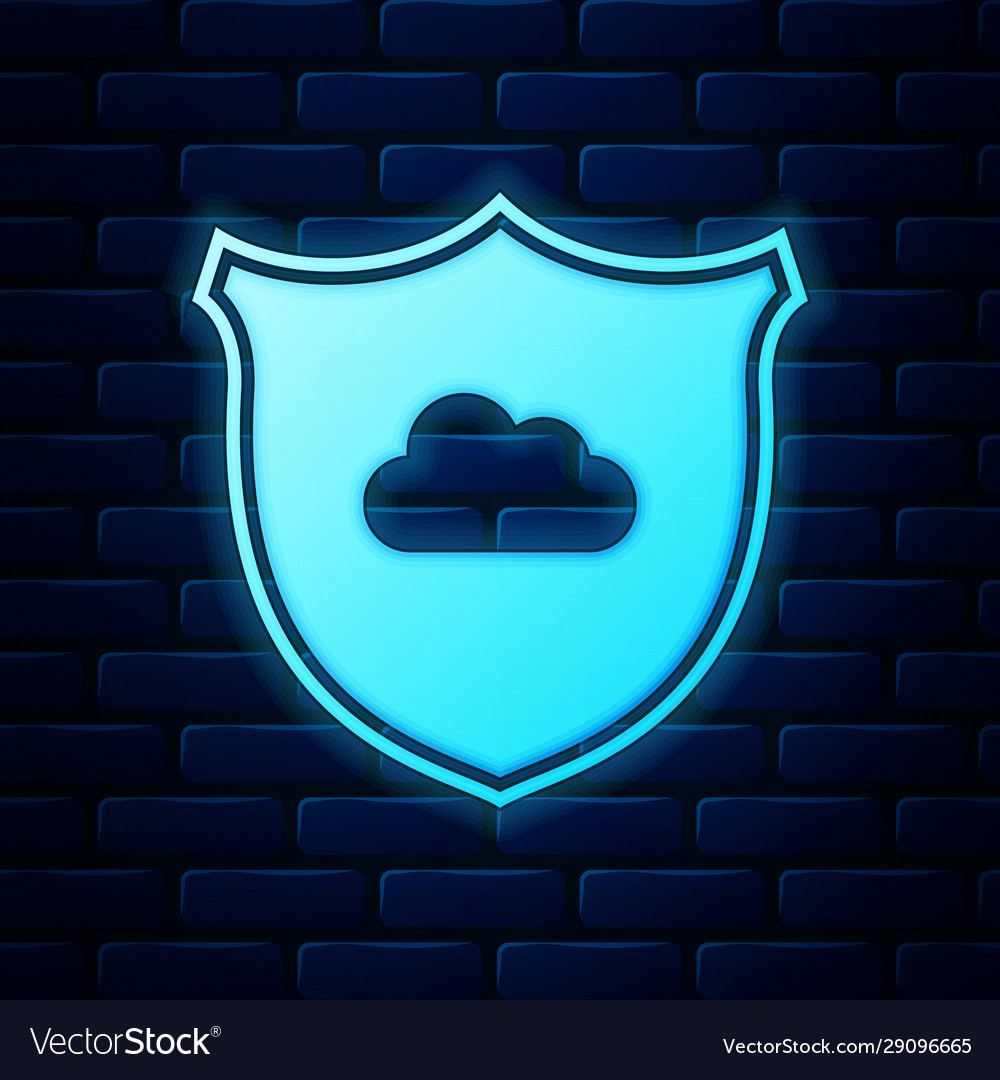 Glowing neon cloud and shield icon isolated Vector Image