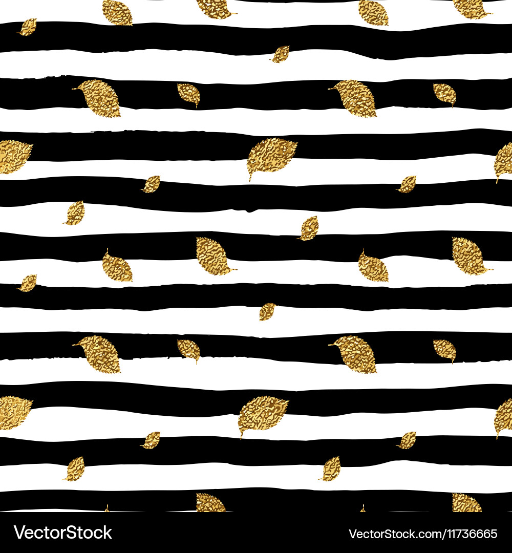 Gold autumn leaves seamless pattern on striped Vector Image