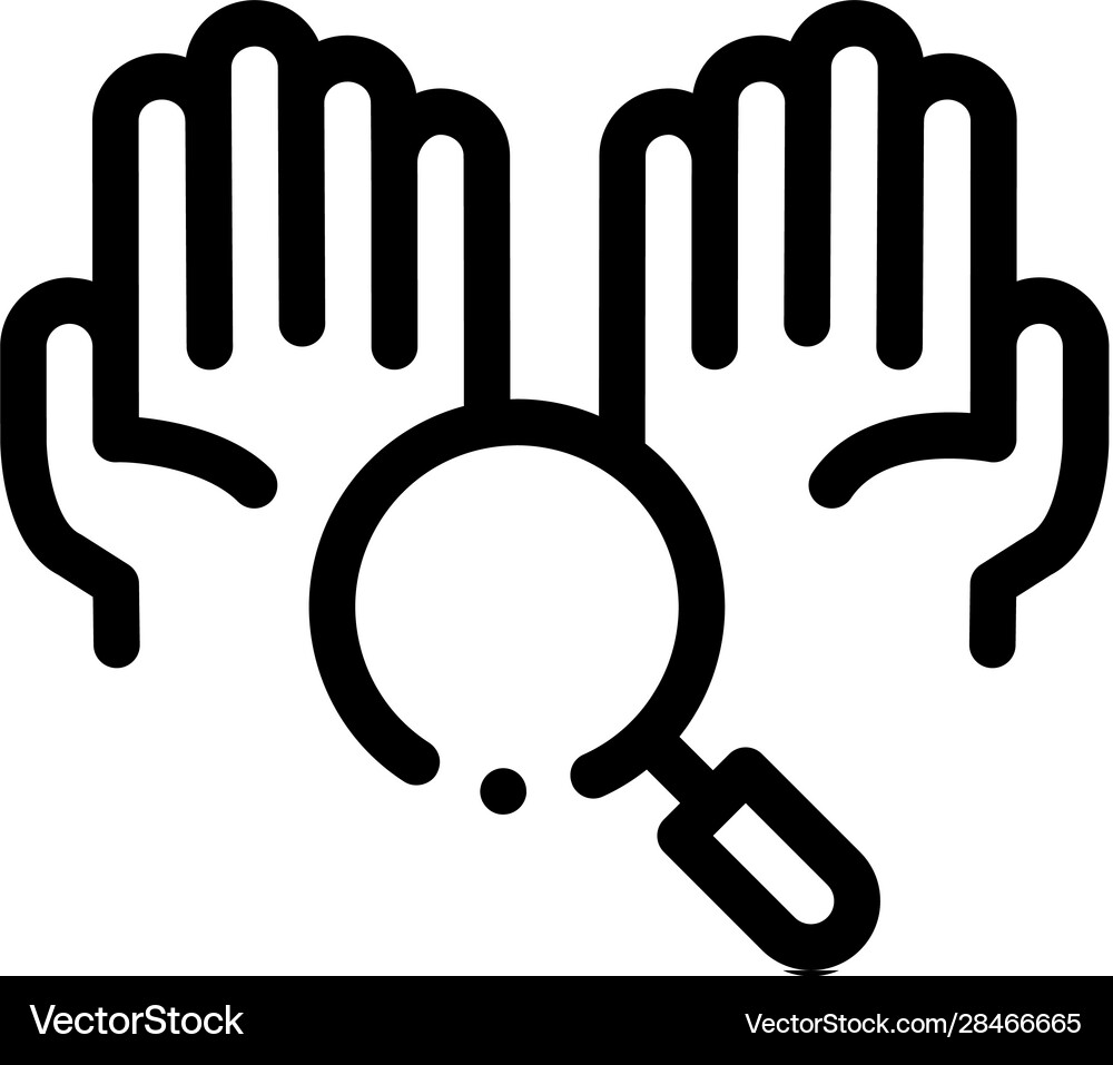 Hands and magnifier icon outline Royalty Free Vector Image
