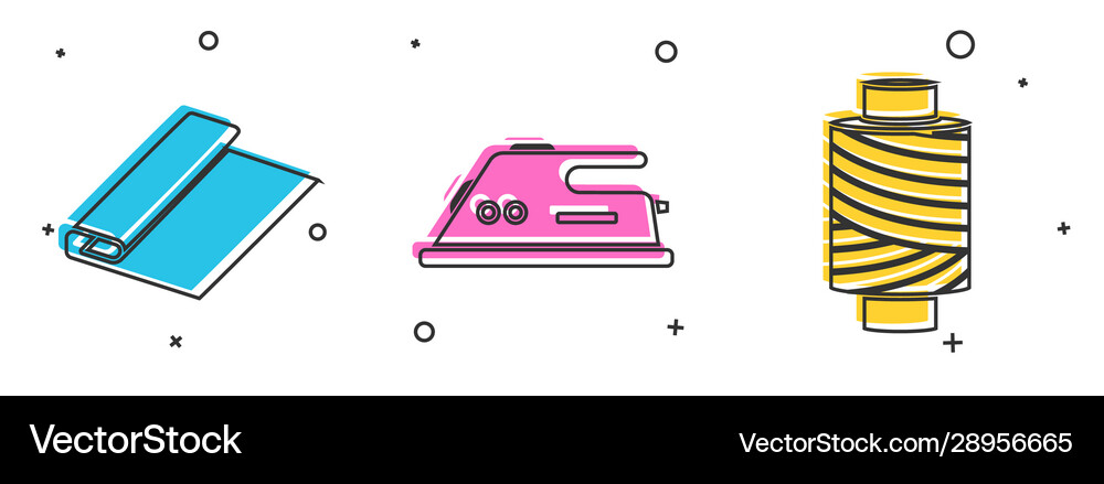 Set textile fabric roll electric iron and sewing Vector Image