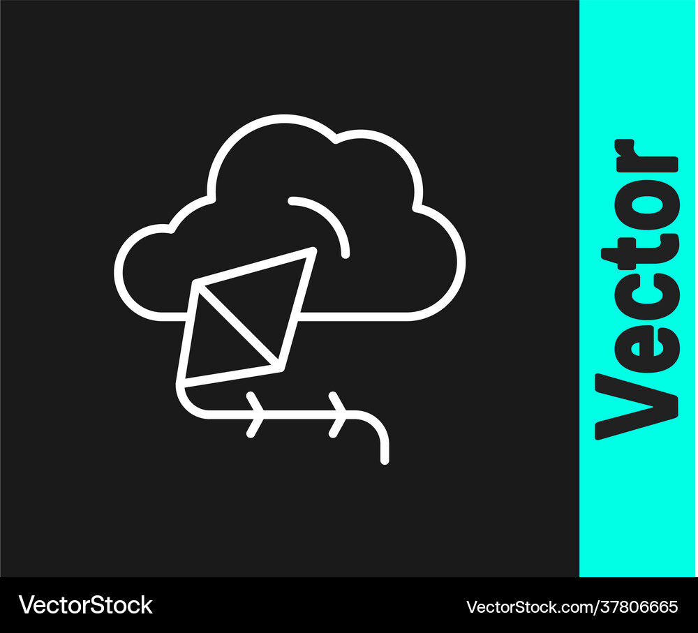 White line kite icon isolated on black background Vector Image