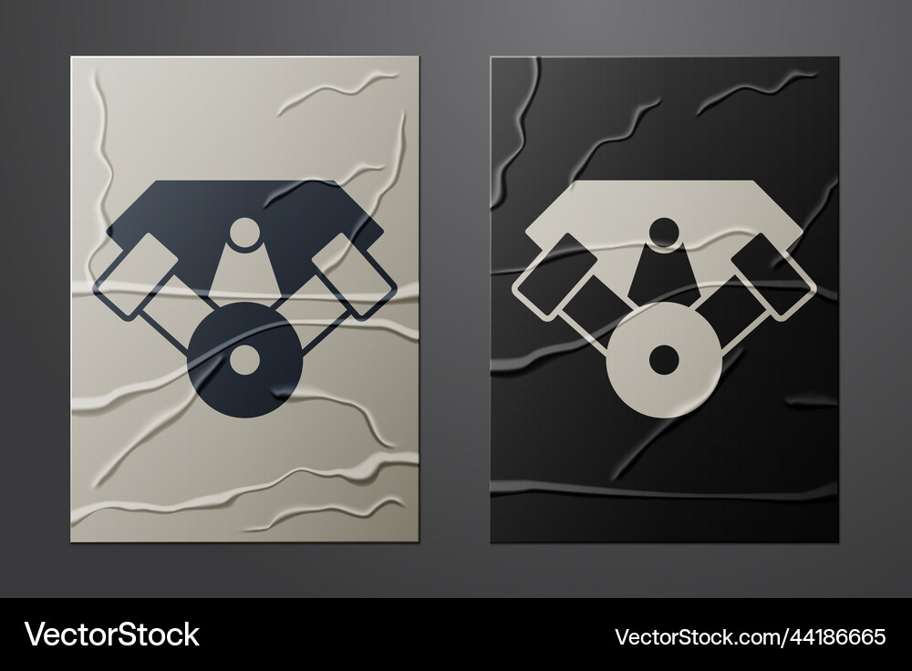 White power car engine icon isolated on crumpled Vector Image