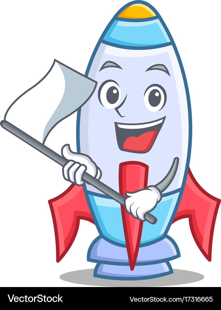 With flag cute rocket character cartoon Royalty Free Vector