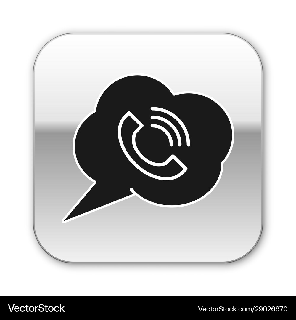 Black speech bubble with phone call icon isolated Vector Image