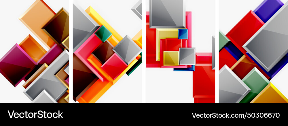Color glass glossy square composition poster set Vector Image