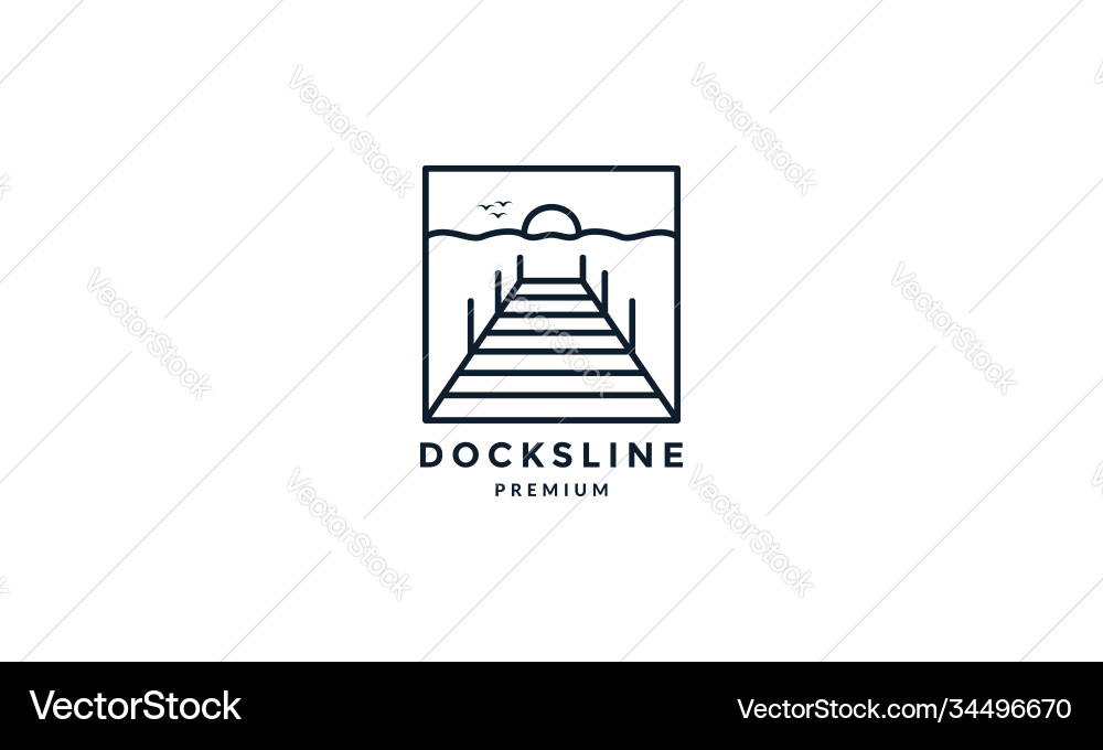 Docks with sunset line outline simple logo icon Vector Image
