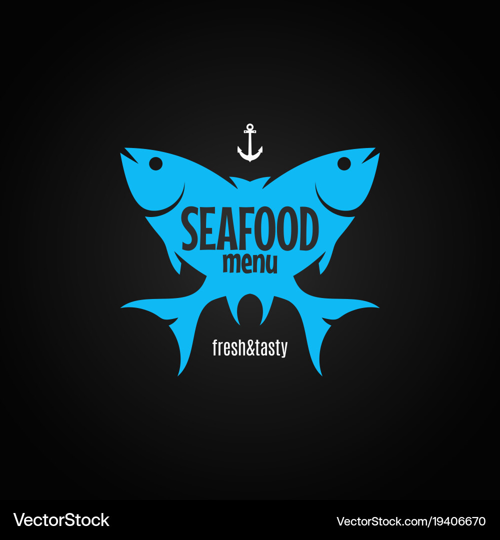 Fish logo seafood menu on black background Vector Image
