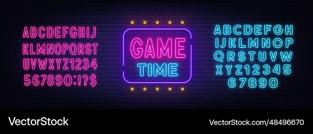 Game time neon sign on brick wall background Vector Image