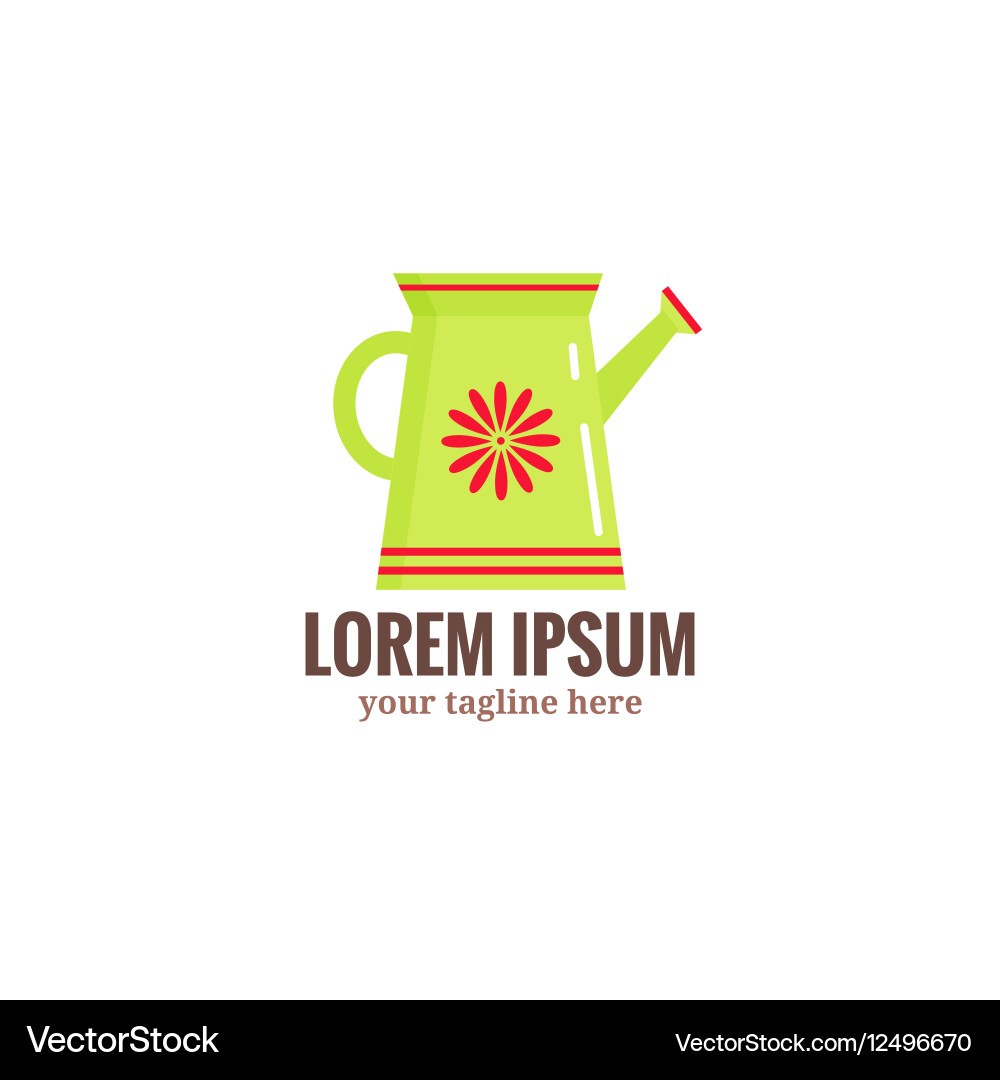 Garden tools logo green watering can Royalty Free Vector