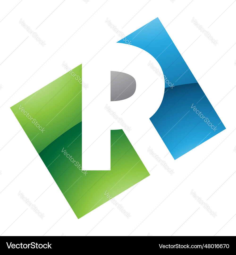 Green and blue glossy rectangle shaped letter r Vector Image