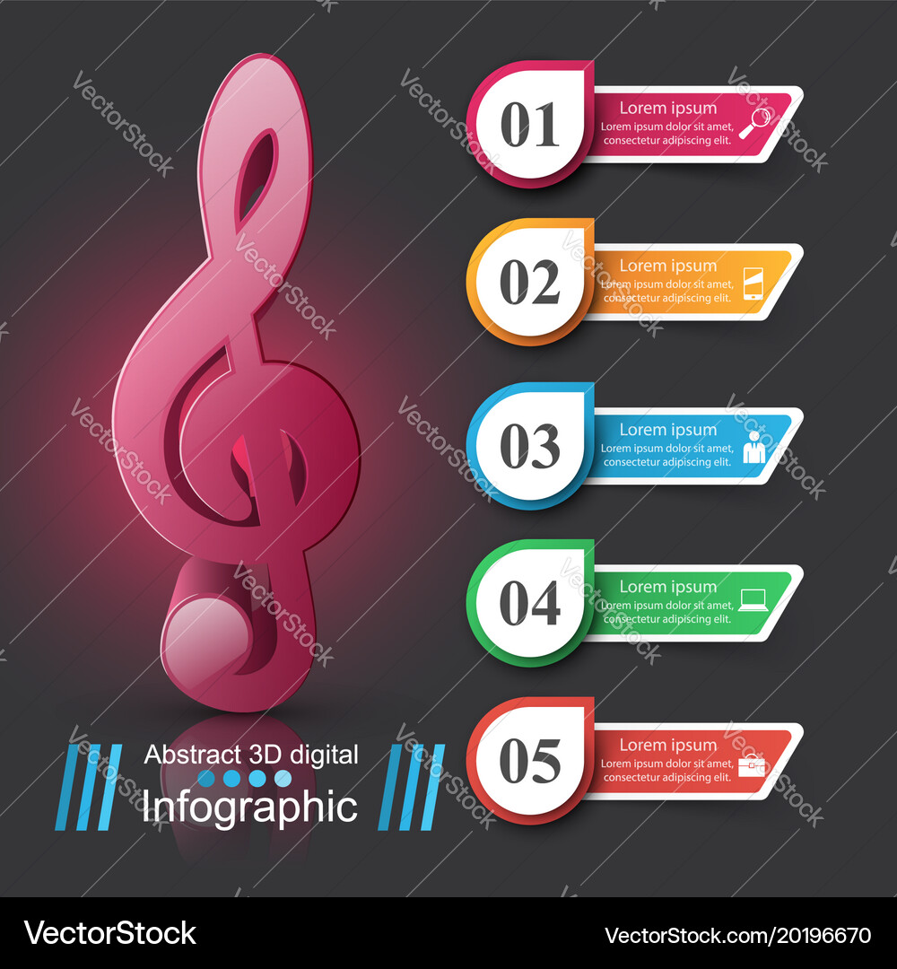 Music infographic treble clef icon note icon Vector Image