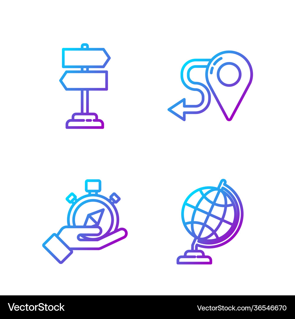 Set line earth globe compass road traffic sign Vector Image