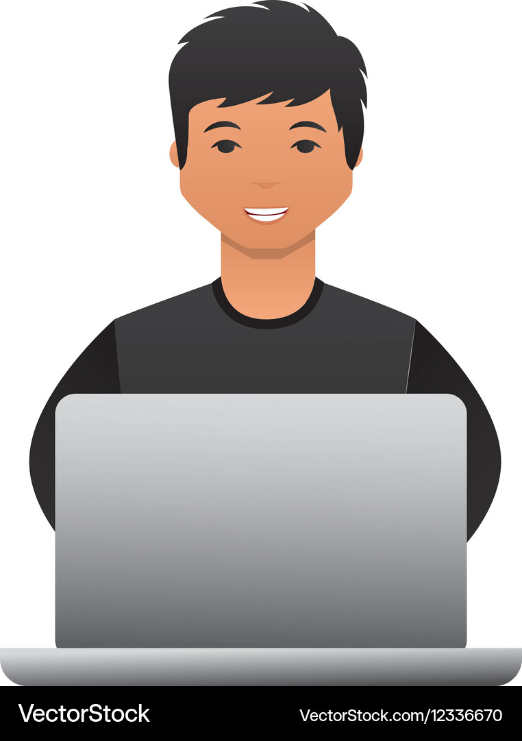 Young man avatar character with laptop Royalty Free Vector
