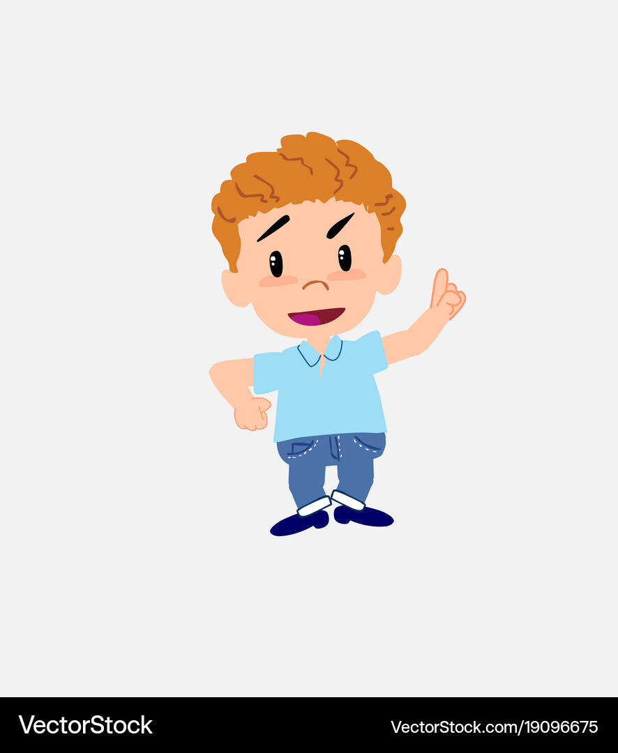 Blond boy in jeans talking very determined and Vector Image