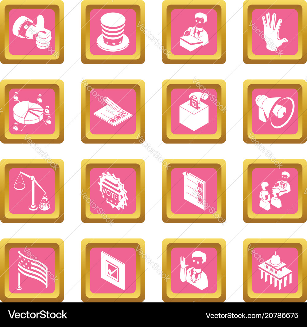 Election voting icons set pink square Royalty Free Vector