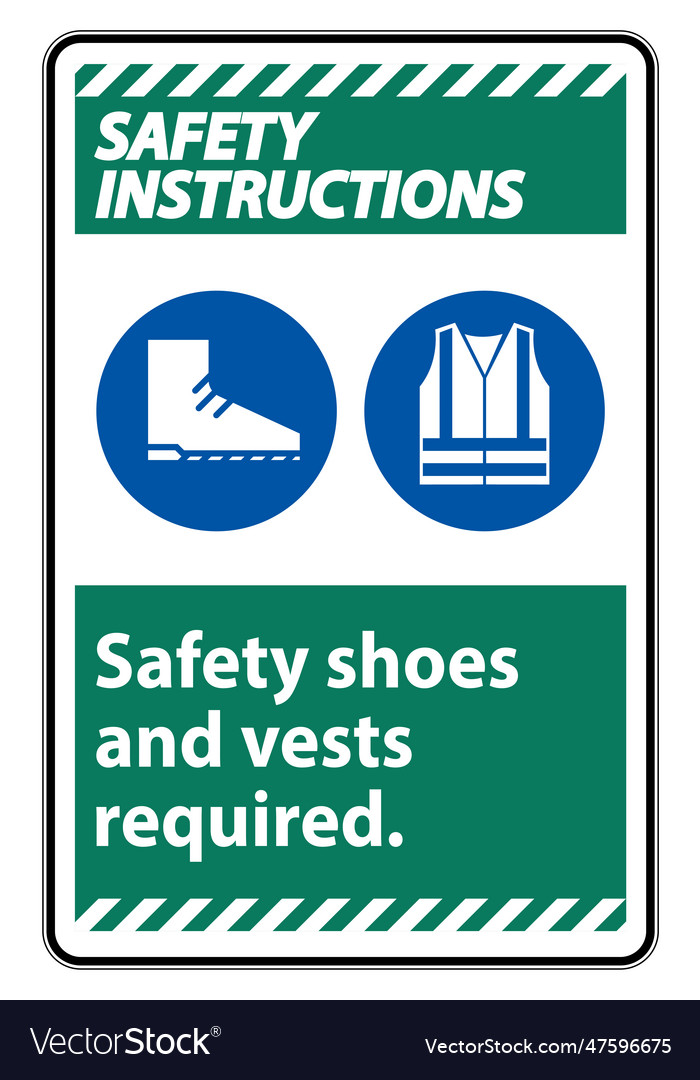 Safety instructions sign shoes and vest Royalty Free Vector Safety instructions sign shoes and vest Royalty Free Vector