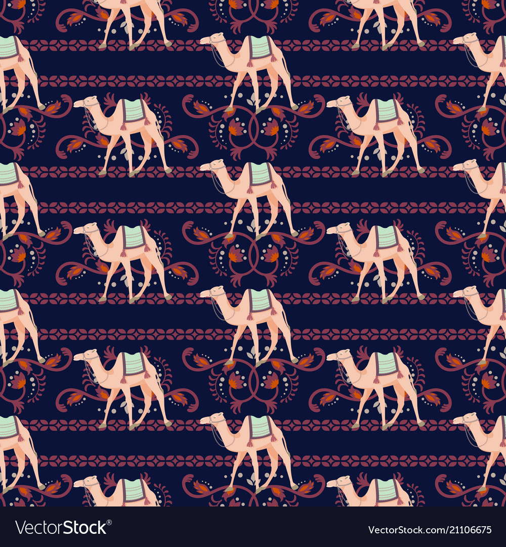 Seamless pattern with camels and oriental Vector Image