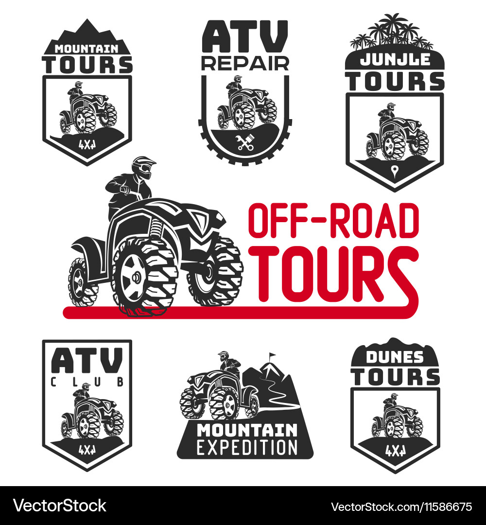 Set atv vehicle logo and emblems all-terrain Vector Image