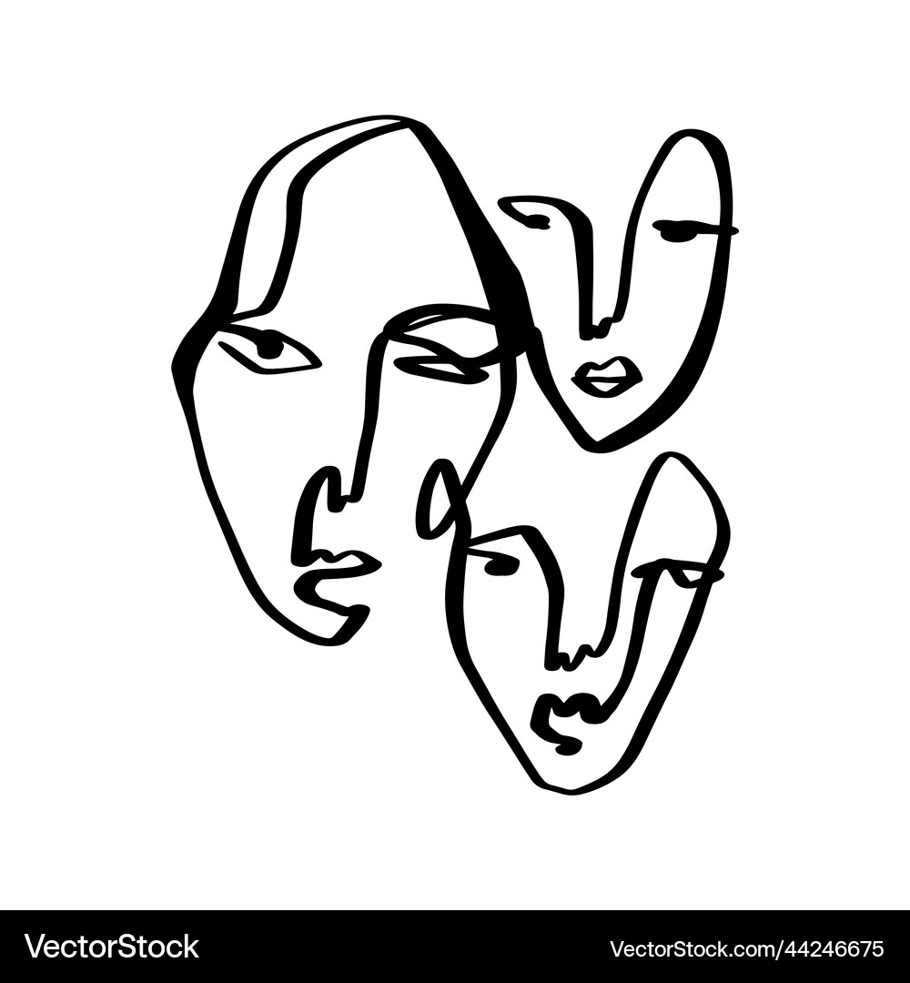 Simple hand drawn faces black and white trendy Vector Image