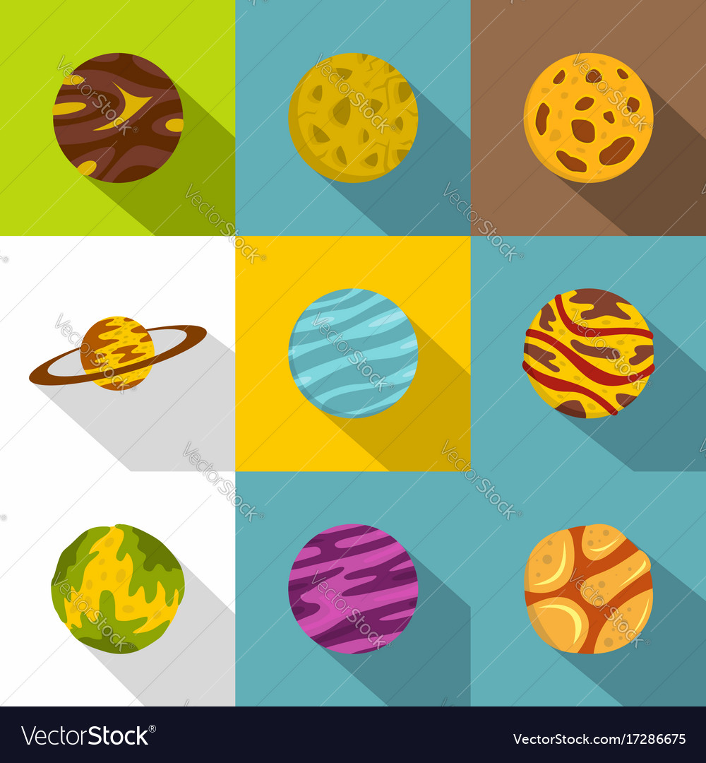 Space planet icon set flat style Royalty Free Vector Image