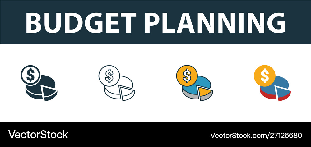 Budget planning icon set four simple symbols Vector Image