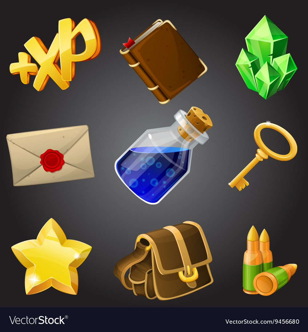 Cartoon icons collection for 2d games Royalty Free Vector