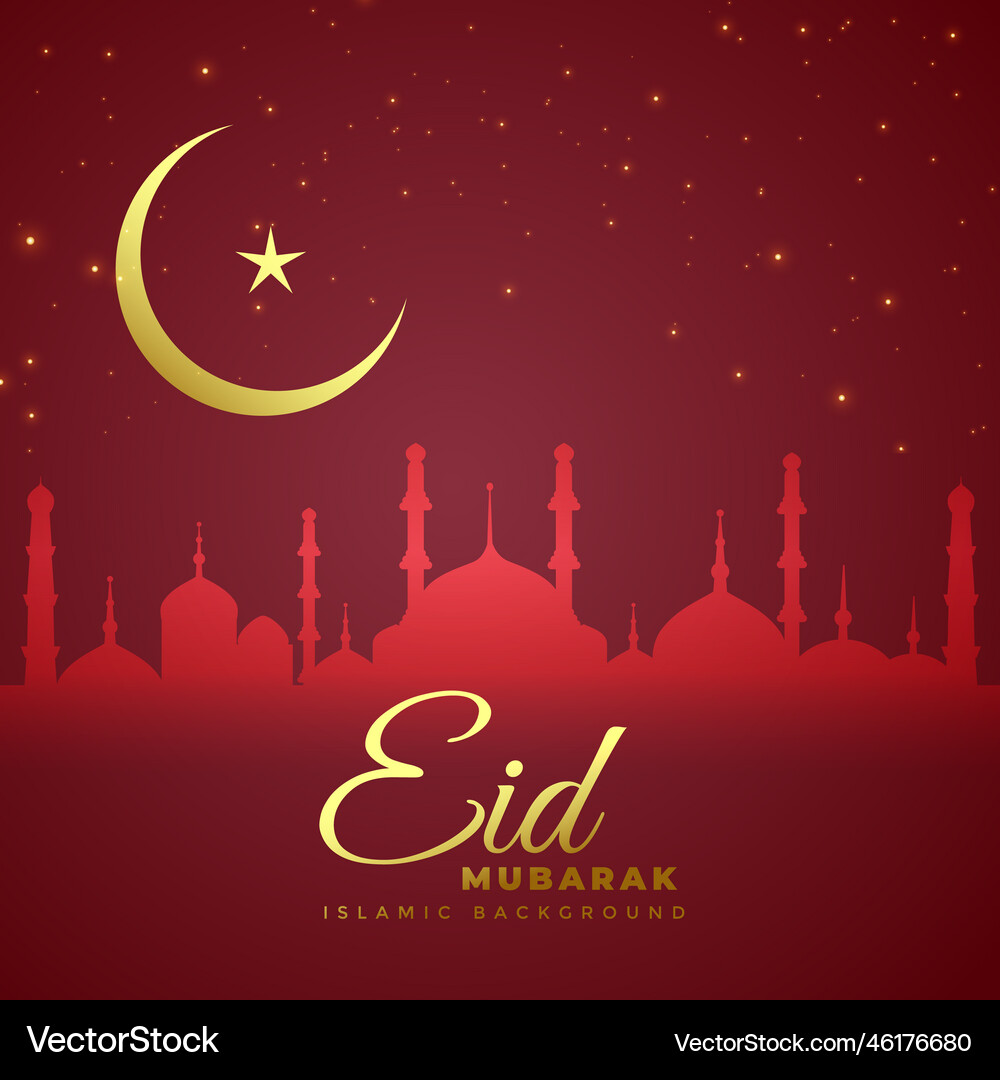 Elegant red eid mubarak background with golden Vector Image