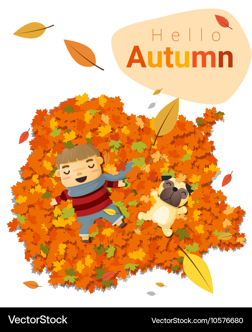 Hello autumn background with little boy 4 Vector Image