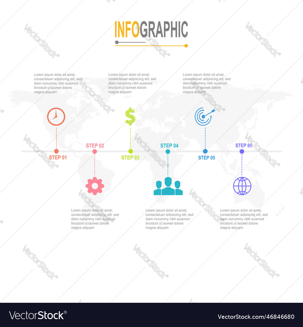 Infographic timeline template 6 steps Royalty Free Vector