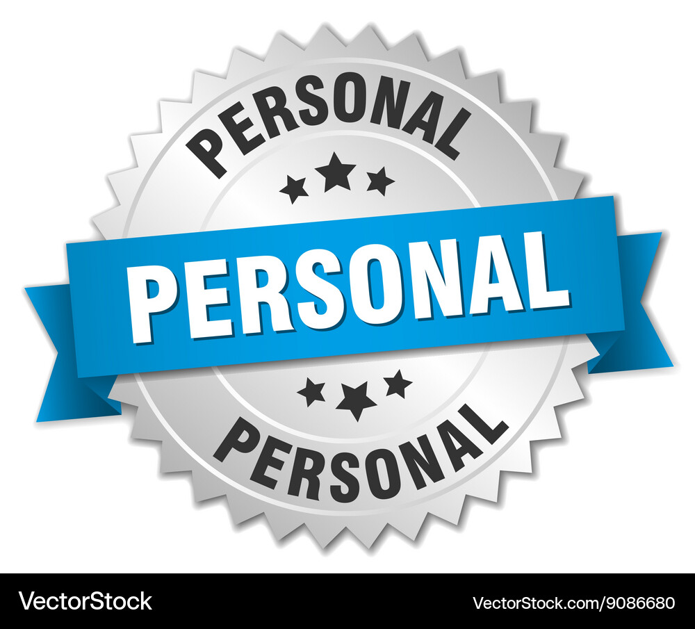 Personal 3d silver badge with blue ribbon Vector Image