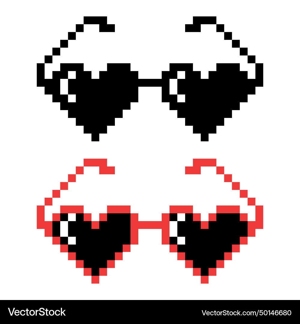 Pixel boss glasses icon set in 8 bit retro Vector Image
