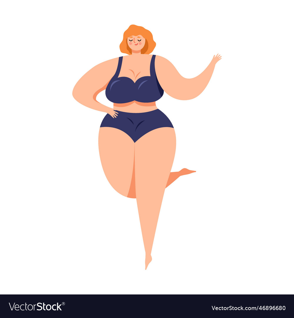 Plus Size Beautiful Woman In A Blue Bathing Suit Vector Image