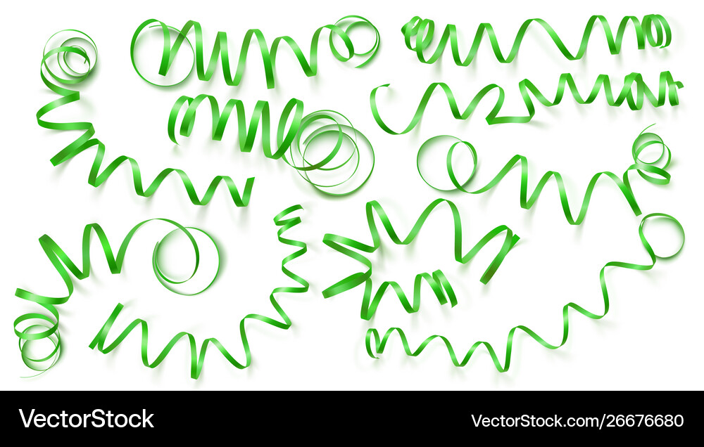 Set realistic green ribbons on white background Vector Image