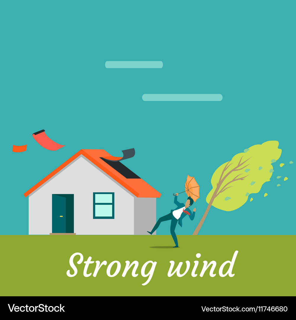 Strong wind destroying house and killing man Vector Image