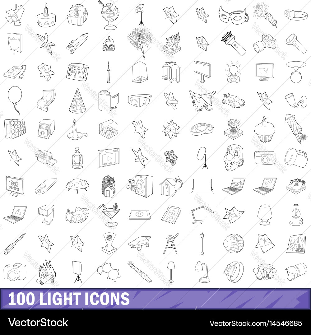 100 light icons set outline style Royalty Free Vector Image