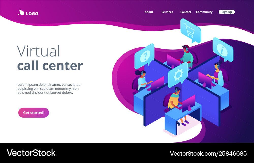 Call center isometric 3d landing page Royalty Free Vector