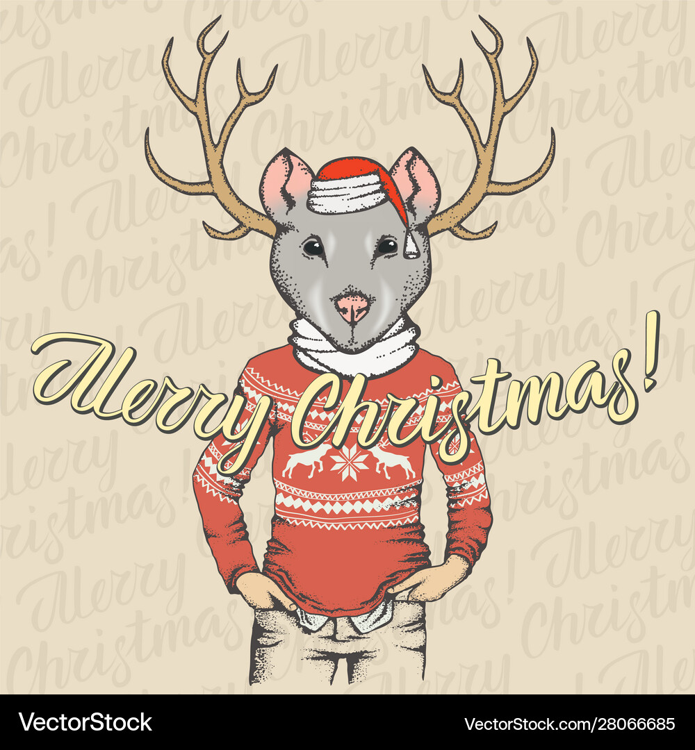 Christmas or mouse head on human body Royalty Free Vector