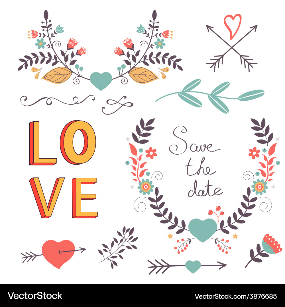 Elegant collection of romantic graphic elements Vector Image
