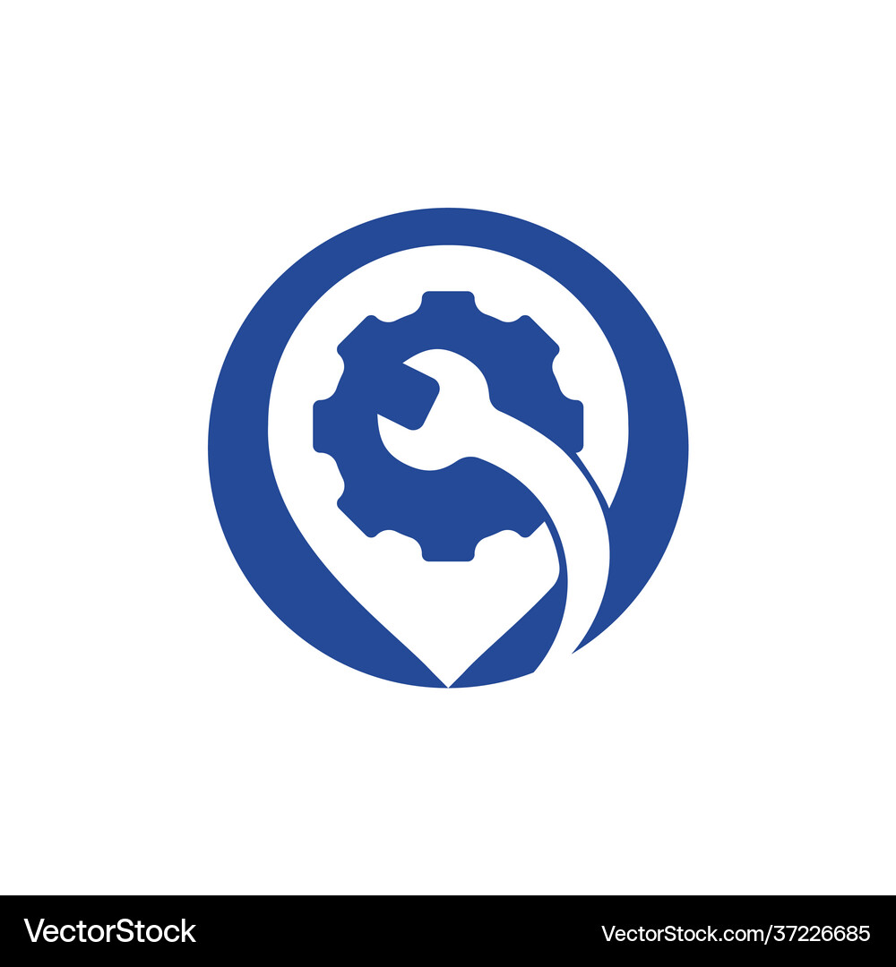 Gear wrench pin point logo template Royalty Free Vector