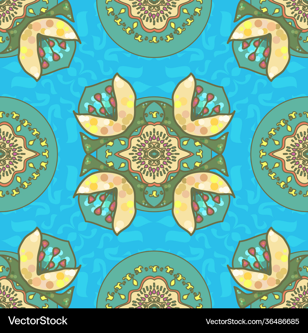 Green blue and cream formal floral pattern Vector Image