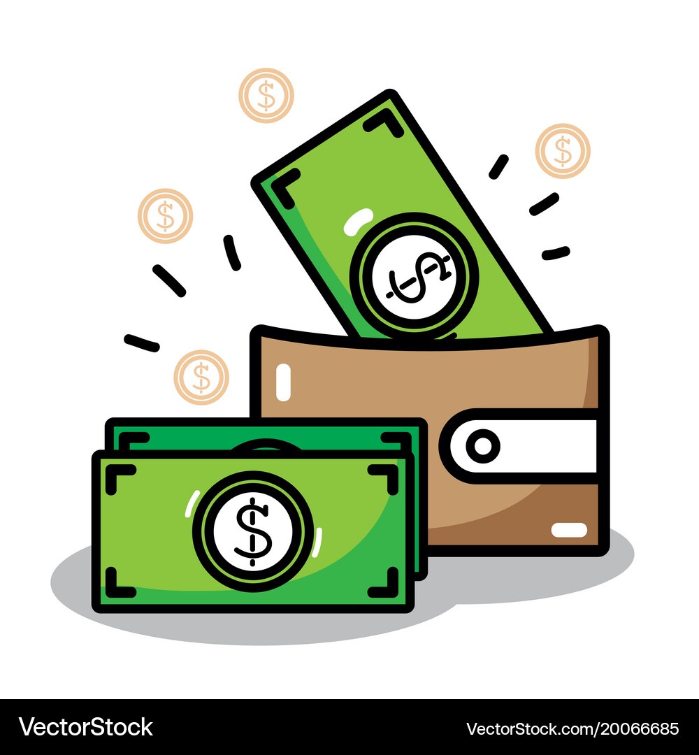Linear wallet with flat bills money icons Vector Image